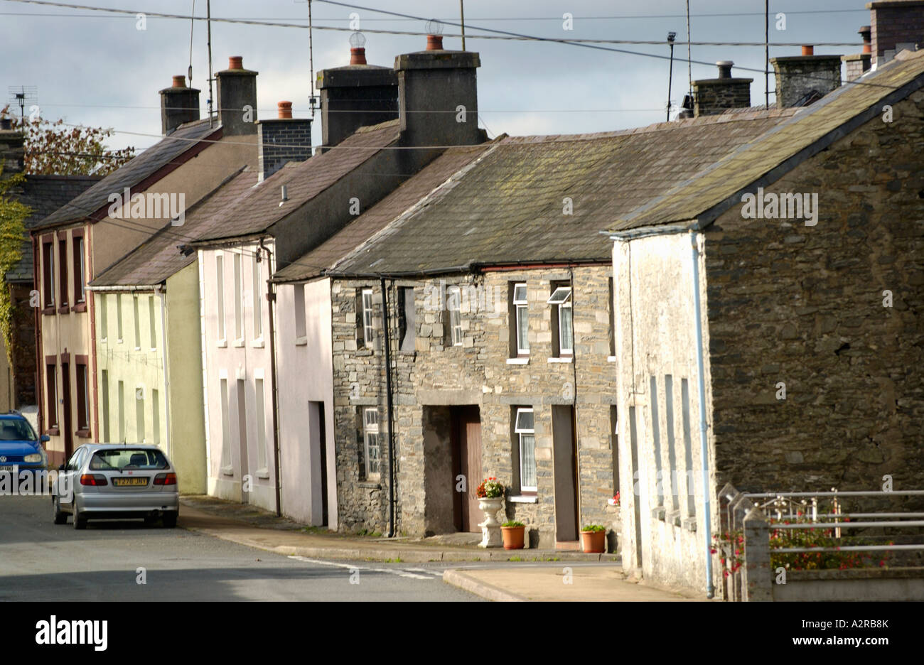 Terrace of houses in village of Llanddewi Brefi Ceredigion Mid Wales UK ...