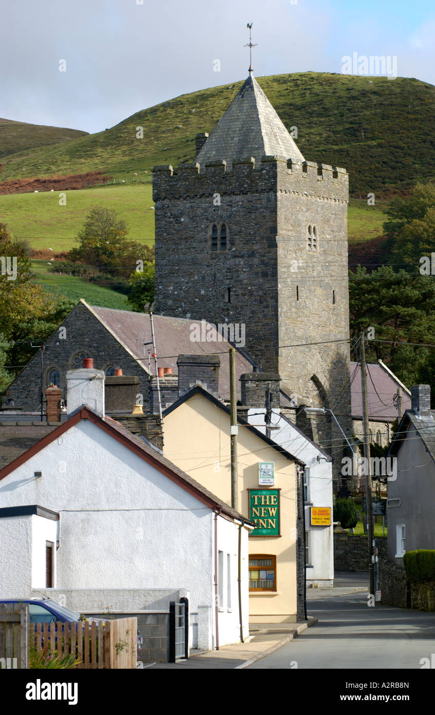 General view looking toward church tower in village of Llanddewi Brefi ...
