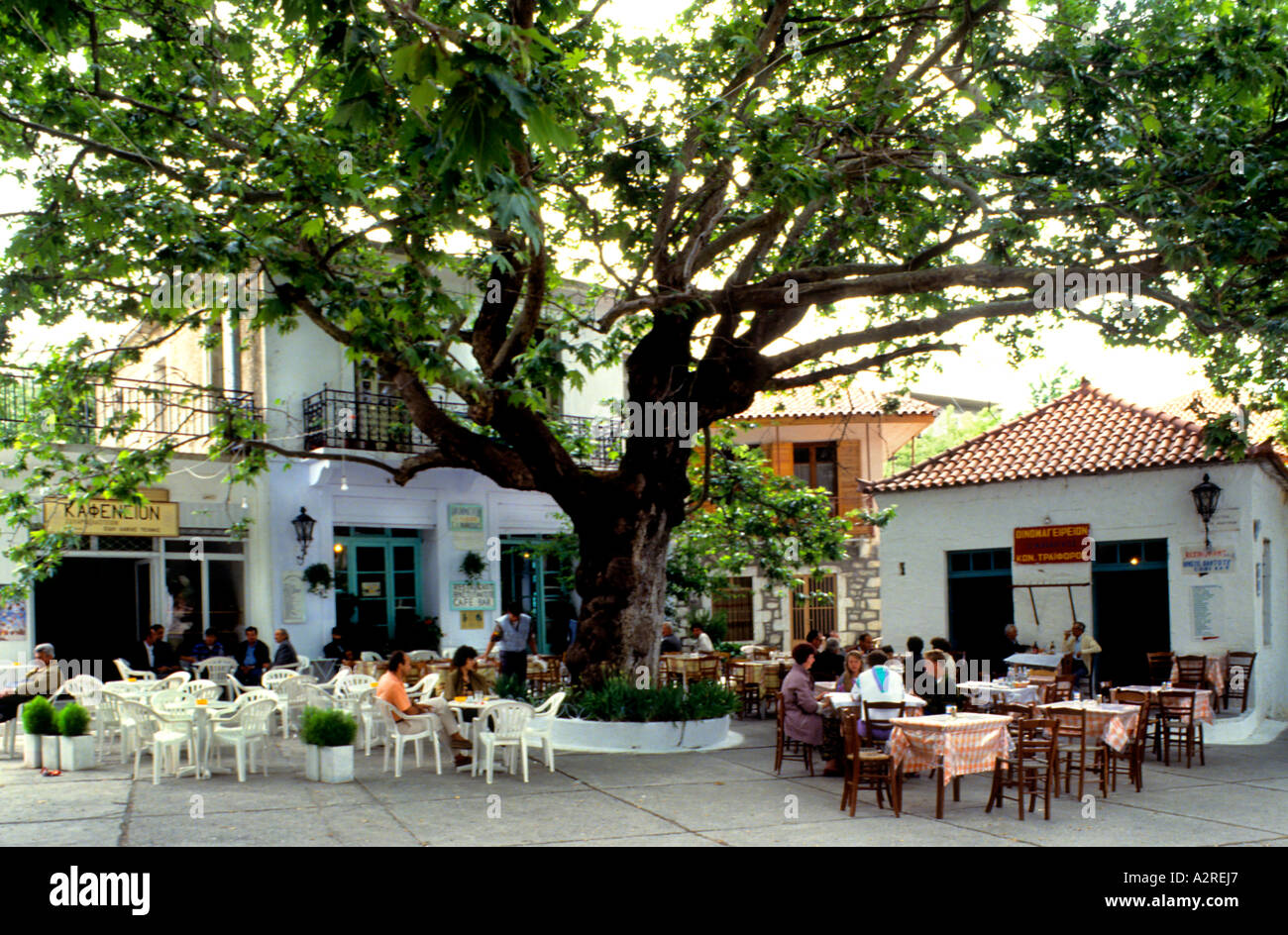 Greek Greece restaurant bar pub old village Peloponnese Stock Photo - Alamy