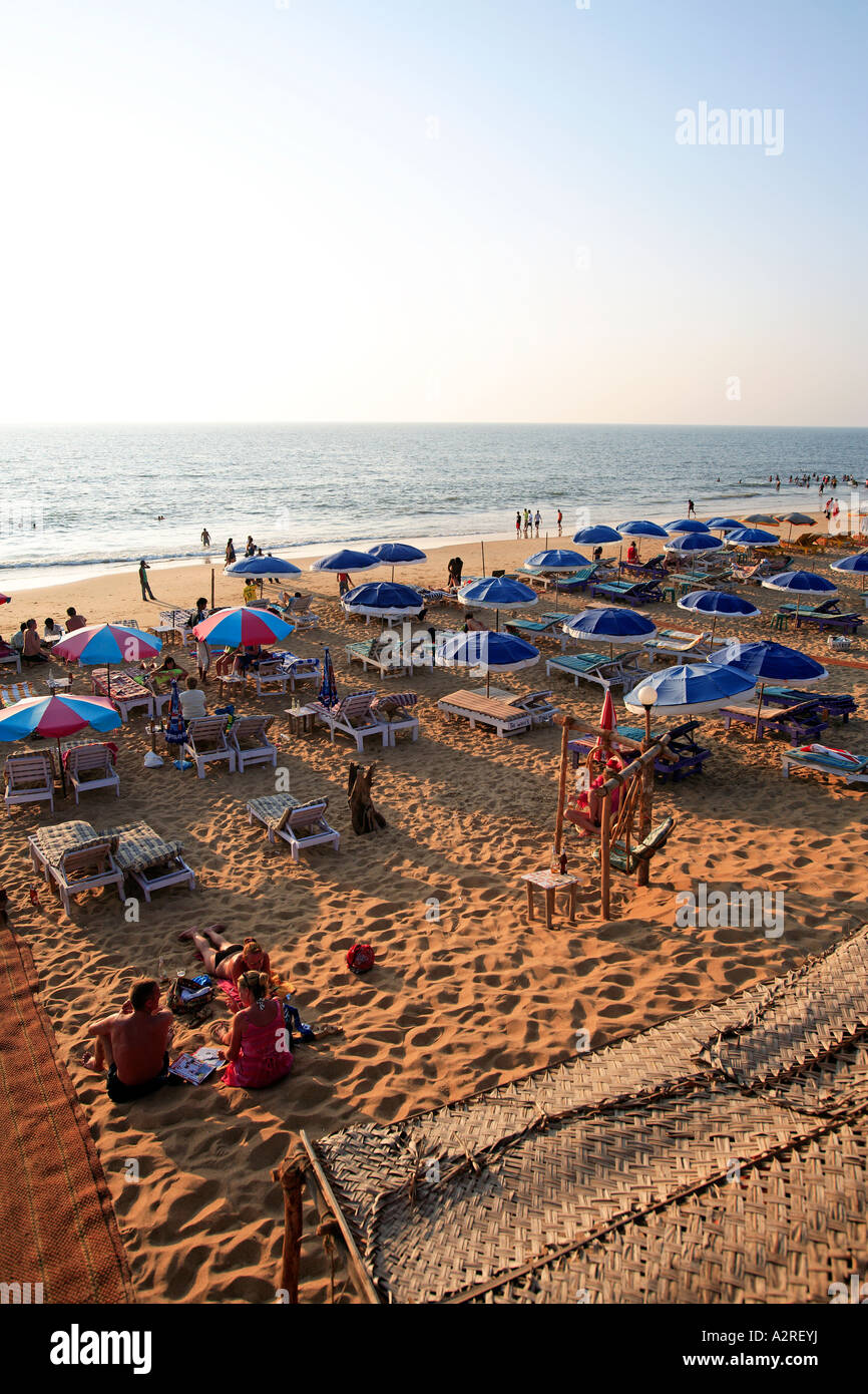 INDIA NORTH GOA VIEW FROM A TWO STOREY SHACK ON CANDOLIM BEACH Stock ...