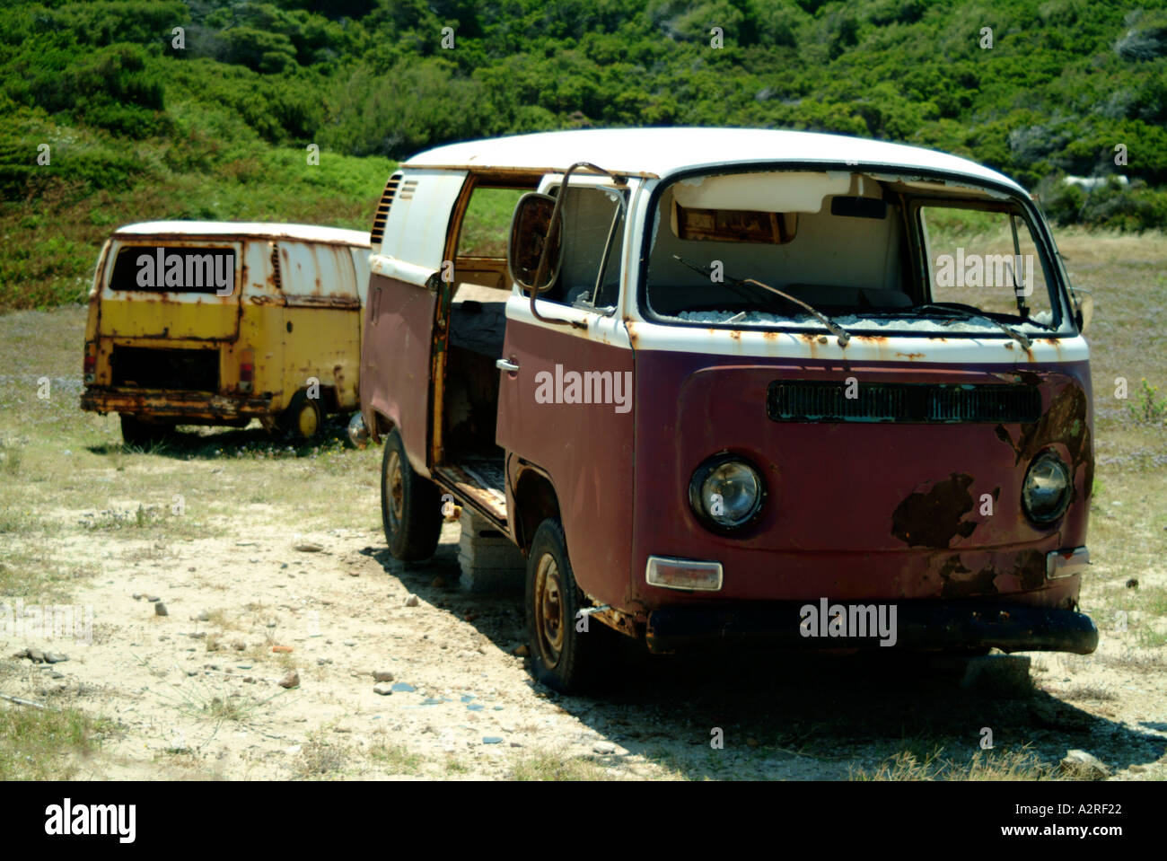 Abandoned rusting camper van at Meghalos Arselinos Skiathos Greece ...