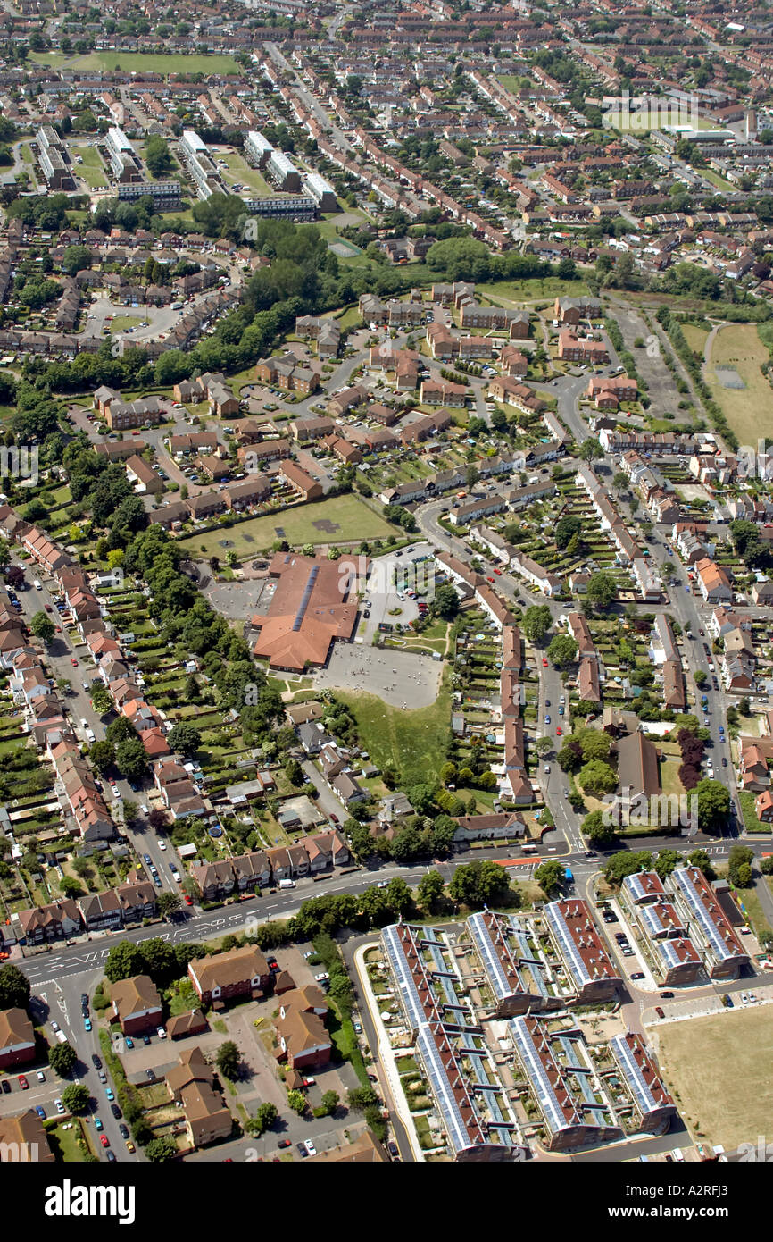 Oblique high level aerial view west of Hackbridge area London CR4 CR0 ...