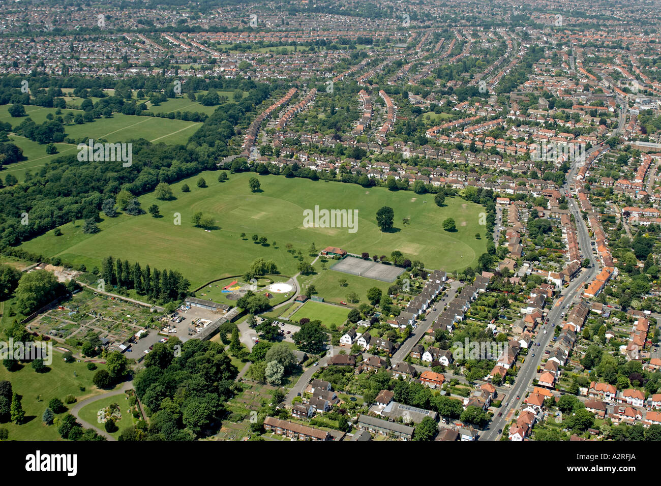 Oblique high level aerial view north west of Cheam with Cheam ...