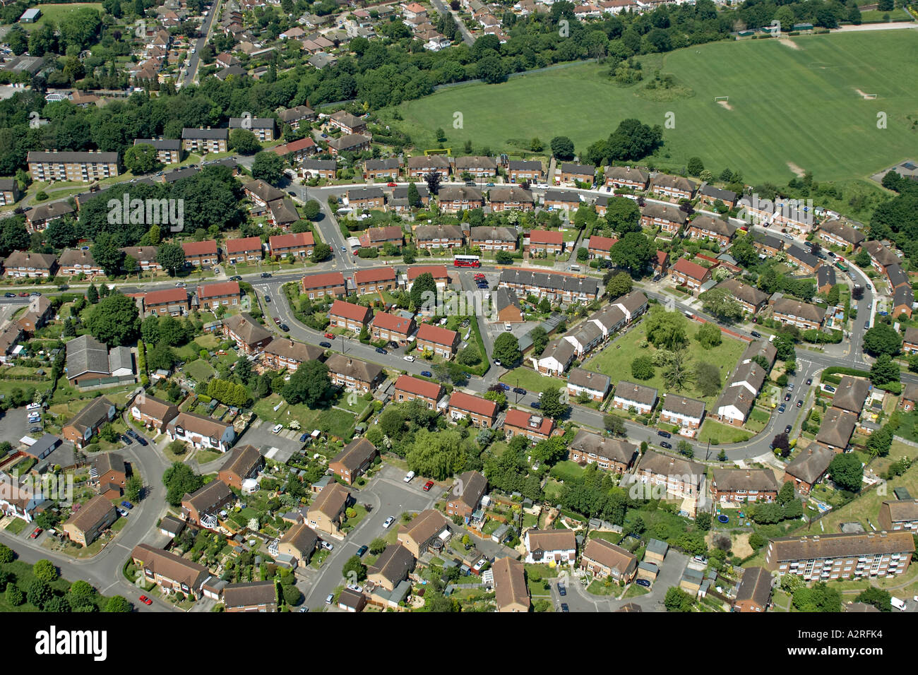 Oblique high level aerial view north west to Chessington area houses ...