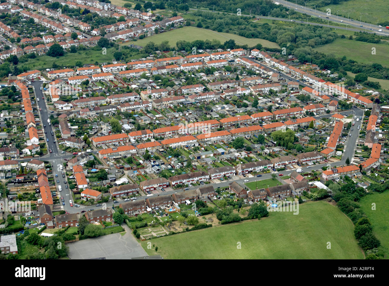 Oblique high level aerial view north of North Hillingdon area London ...