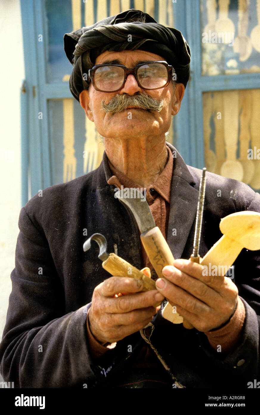 Greece wood cutter wood carver spoon old man Peloponnese Greek Stock ...