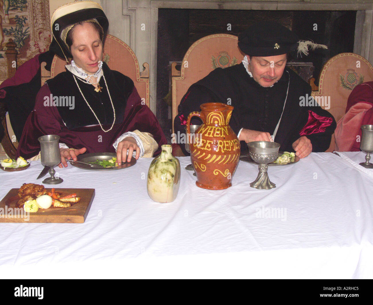 Tudor banquet re enactment Kentwell Hall Suffolk England Stock Photo ...