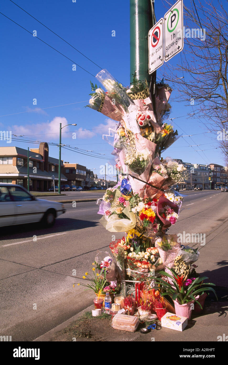 Roadside Memorial Shrine of Flowers for Teenage Victims killed in a ...