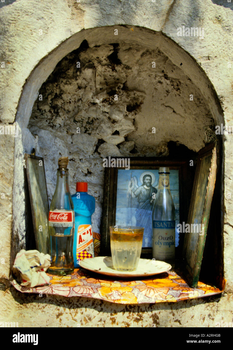 Greek Greece chapel prayer offering sacrifice Stock Photo - Alamy