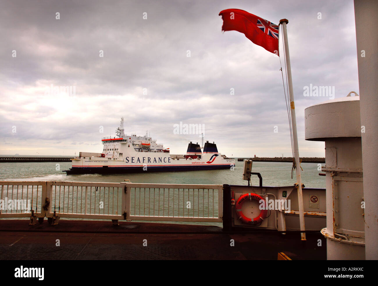 A SEA FRANCE FERRY AT CALAIS DOCKS FRANCE VIEWED FROM THE PRIDE OF ...
