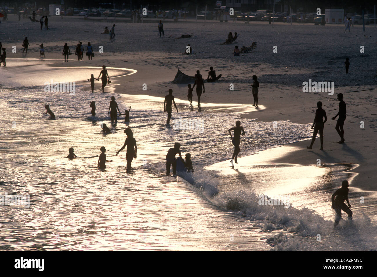 Copacabana beach people, families having fun on holiday vacation Rio de ...