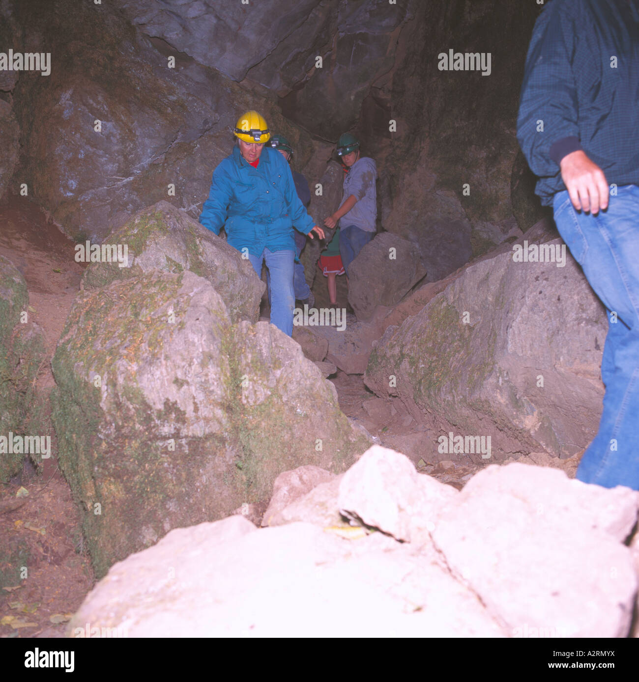 Tourist Spelunkers explore Riverbend Cave at Horne Lake Caves ...
