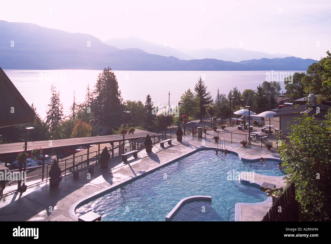 Ainsworth Hot Springs overlooking Kootenay Lake and the Purcell ...