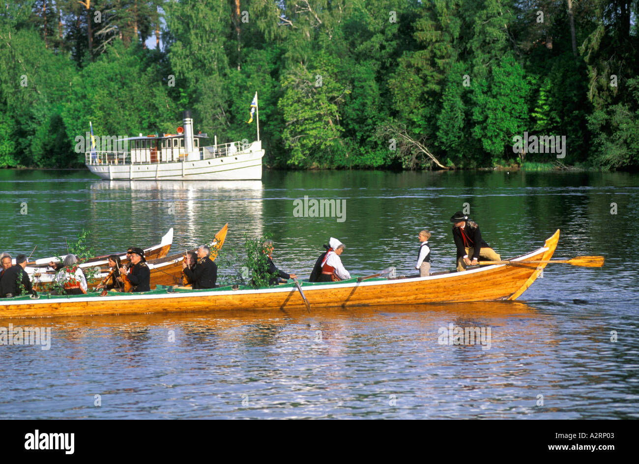 SWEDEN DALARNA LEKSAND MUSICIANS IN A LONGBOAT MIDSUMMER CELEBRATION ...
