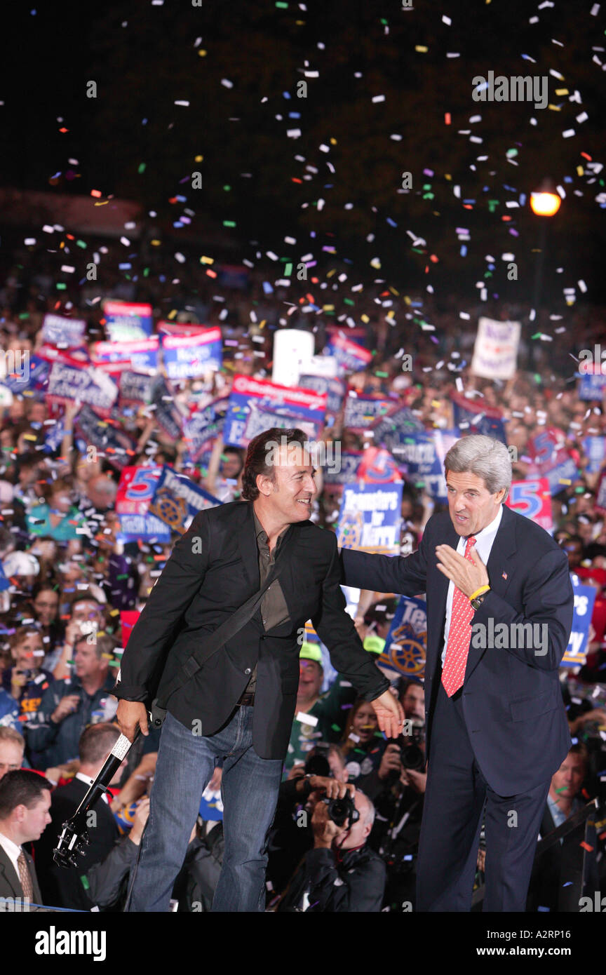 bruce springsteen and senator john kerry address supporters at a ...