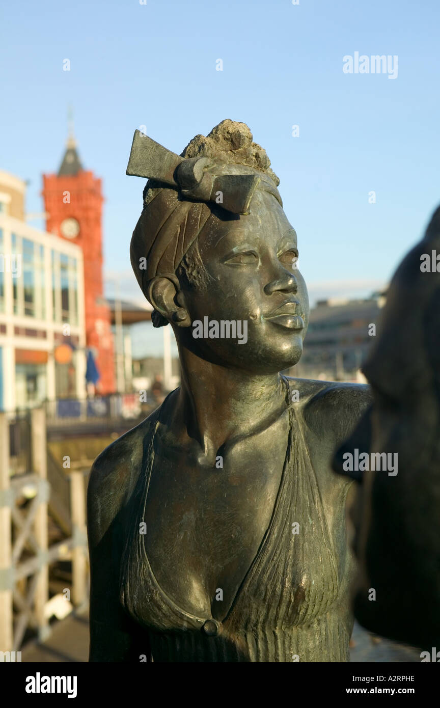 bronze statues in Cardiff Bay Cardiff Wales Stock Photo - Alamy