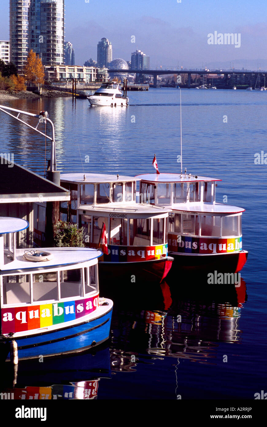 Aquabus Neighbourhood Ferries docked in False Creek at Granville Island ...