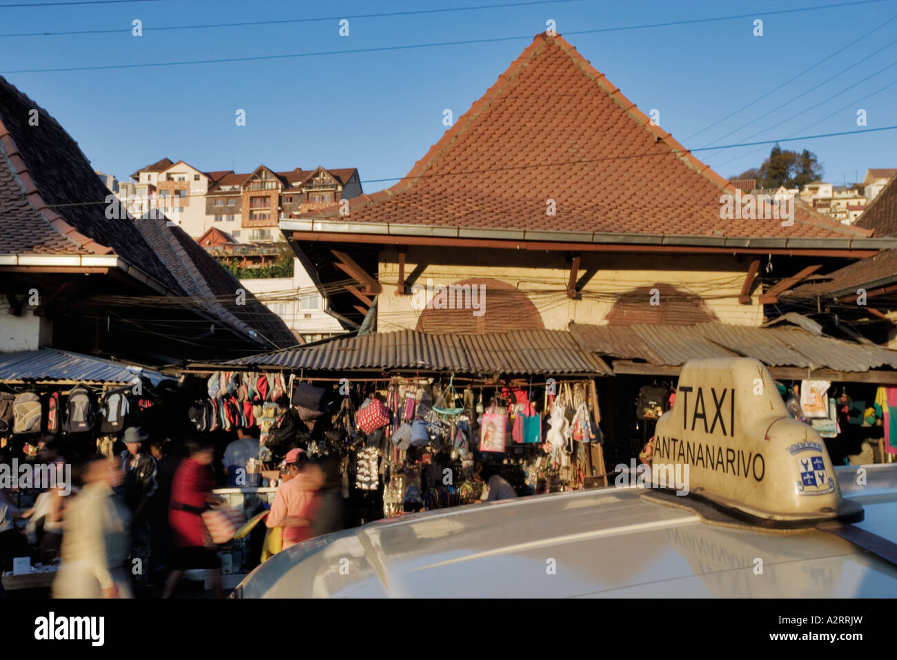 Bustling market square of Antananarivo the capital city of Madagascar ...