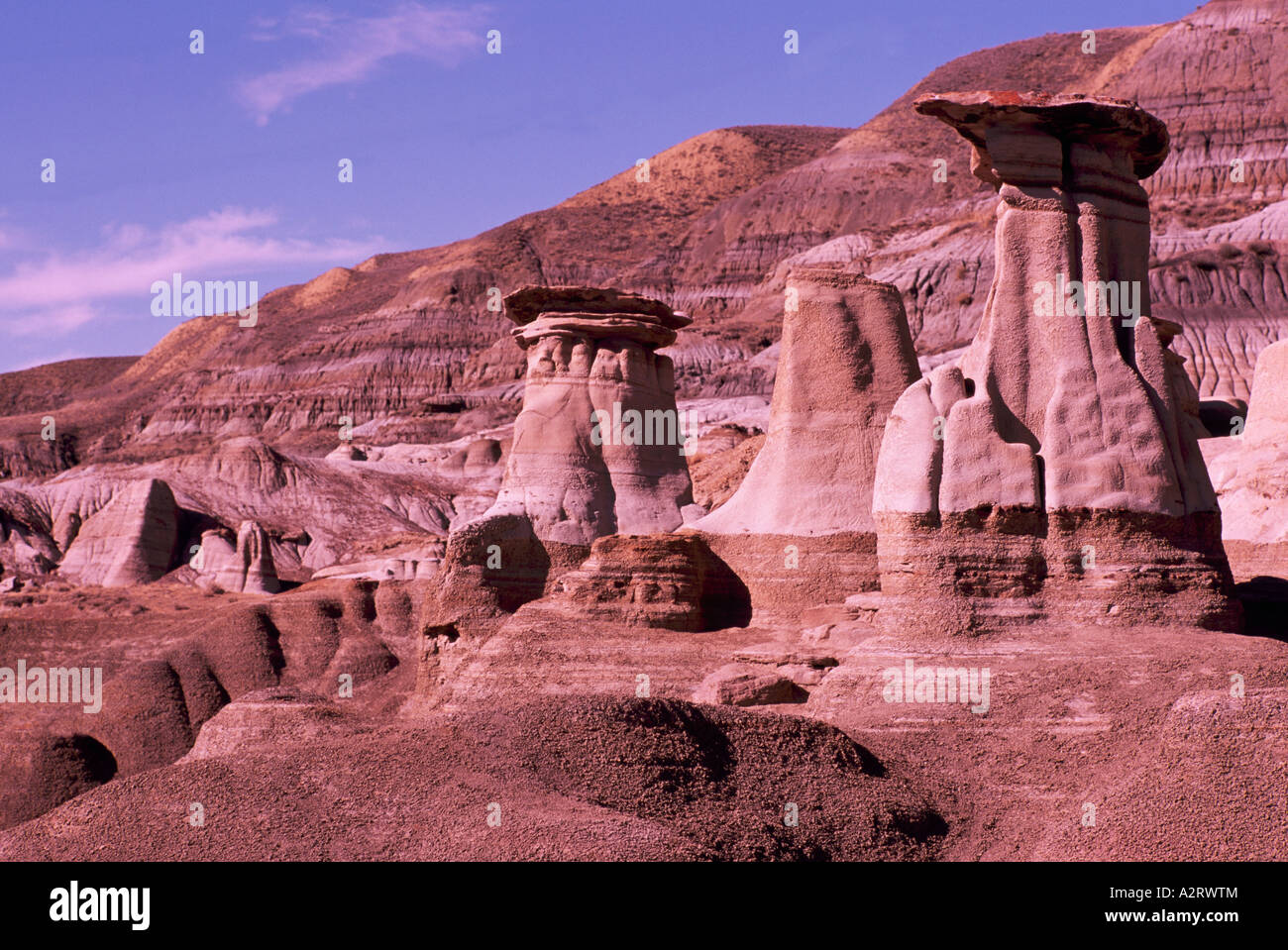 Hoodoos in The Badlands near Drumheller, Alberta, Canada Stock Photo ...