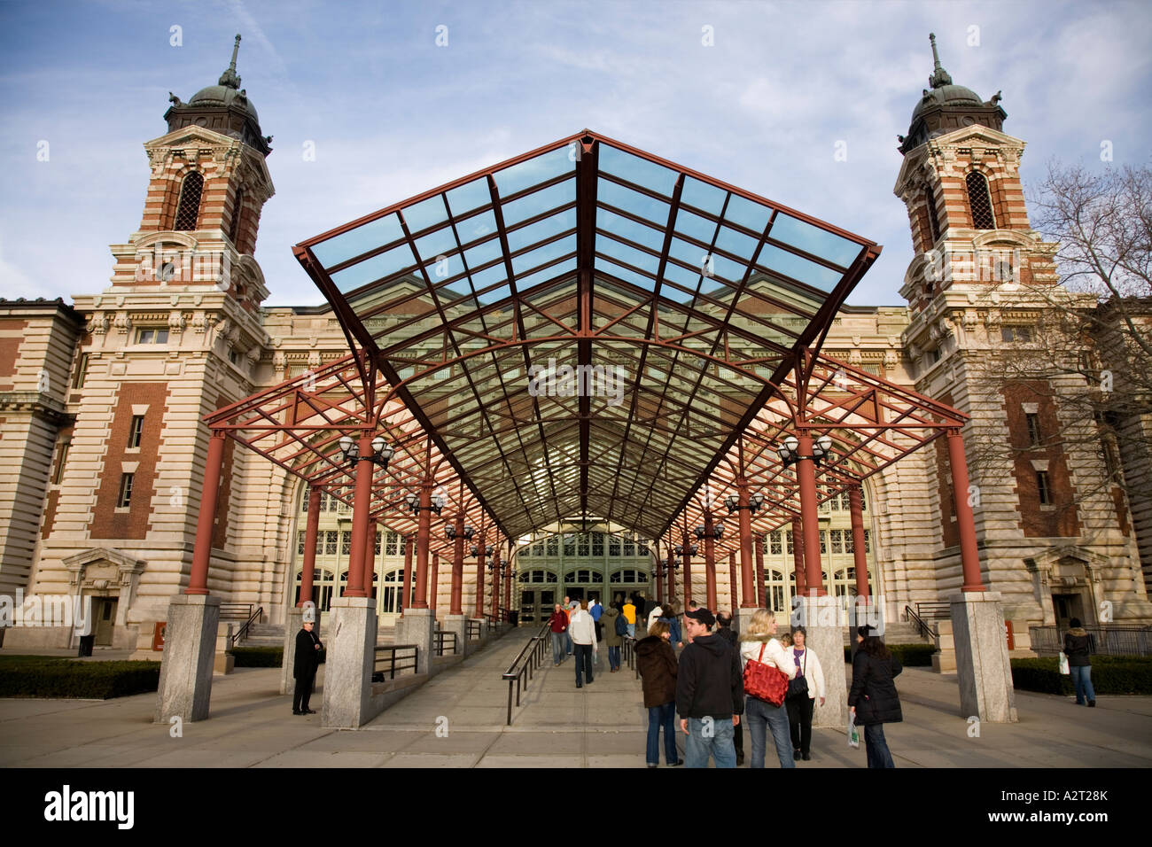 Ellis Island. Entrance to main building / immigration museum, from the ...