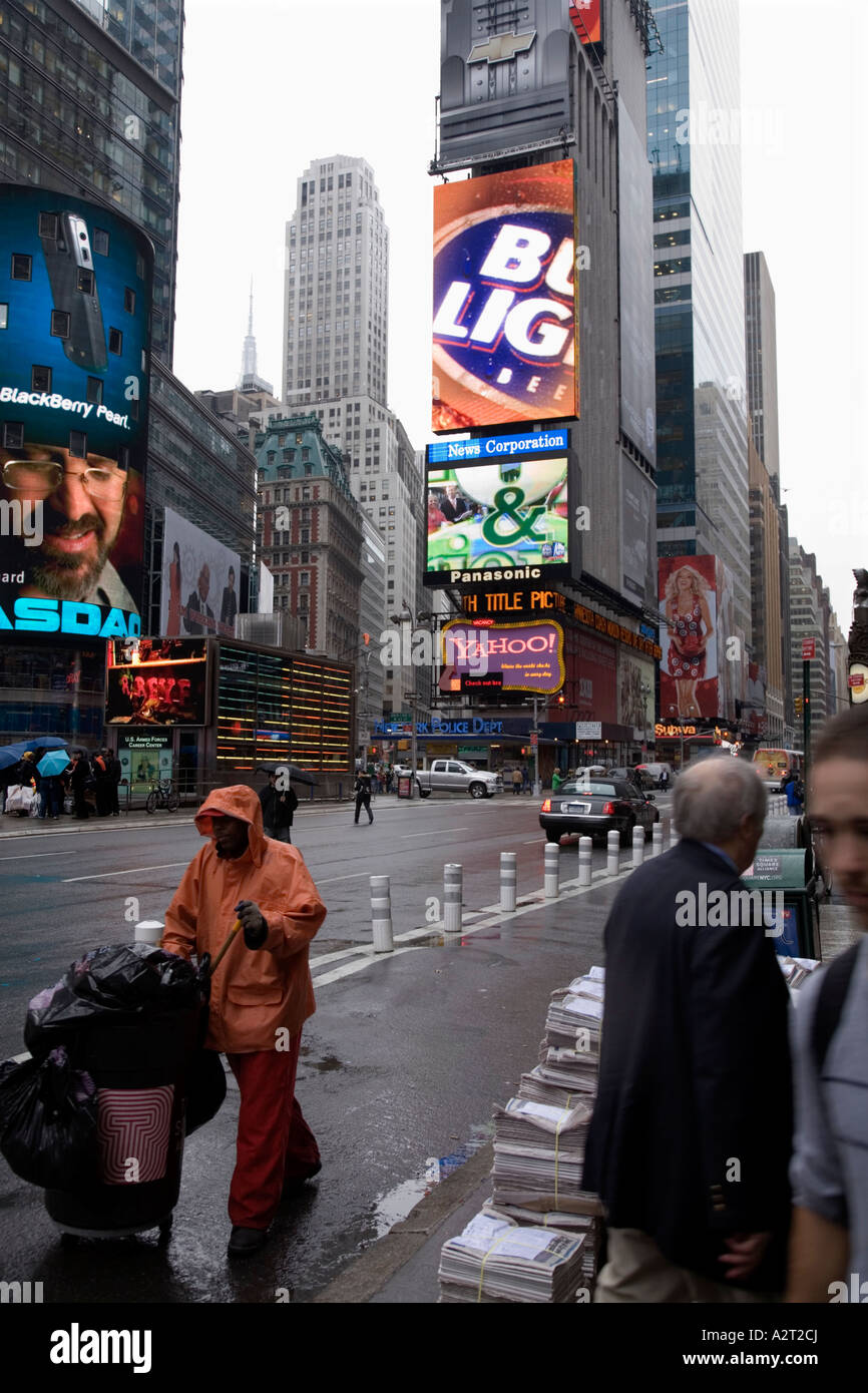 Street cleaner and Times Square. New York City. USA Stock Photo - Alamy