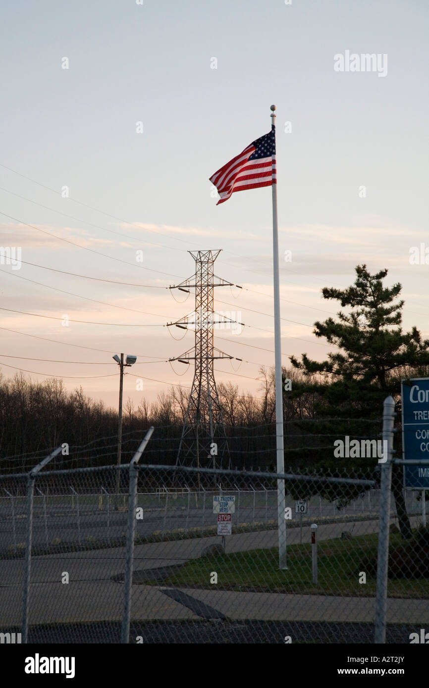Electricity pylon and Stars Stripes flag New Jersey USA Stock Photo - Alamy
