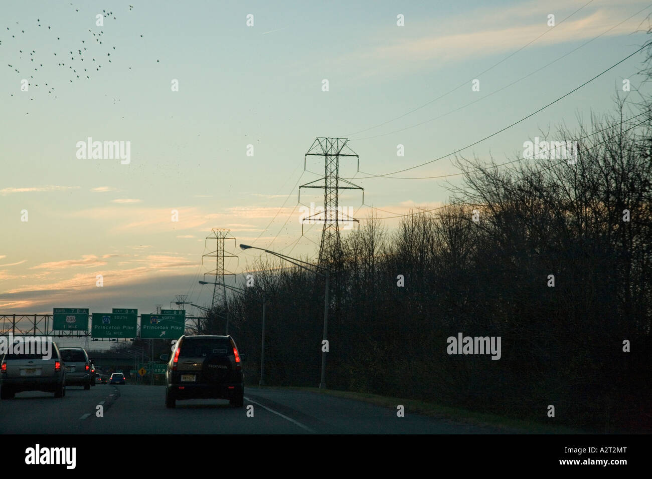 Electricity pylons and highway. New Jersey USA Stock Photo - Alamy
