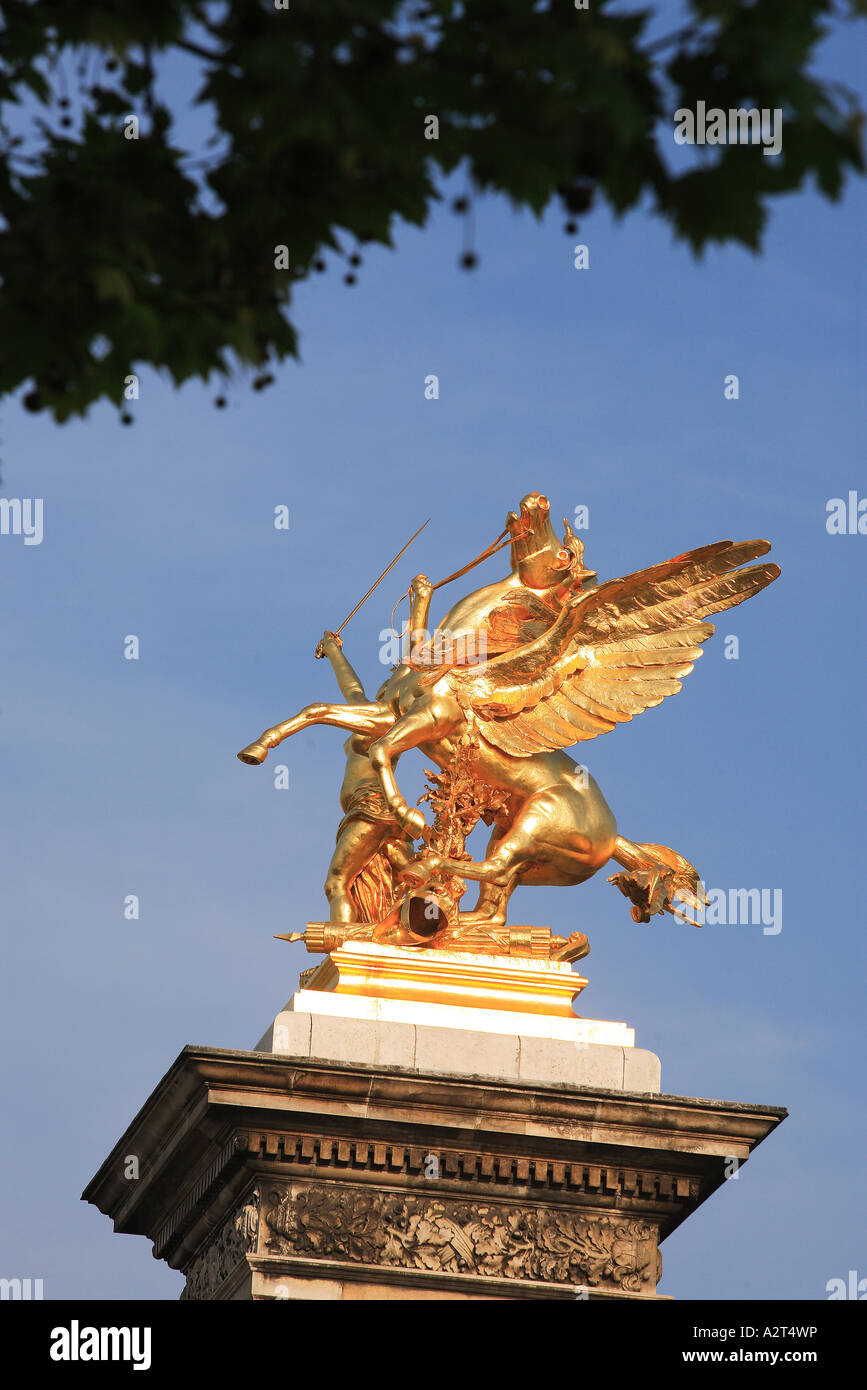 France, Paris, statue of pillar of Alexander III bridge Stock Photo - Alamy
