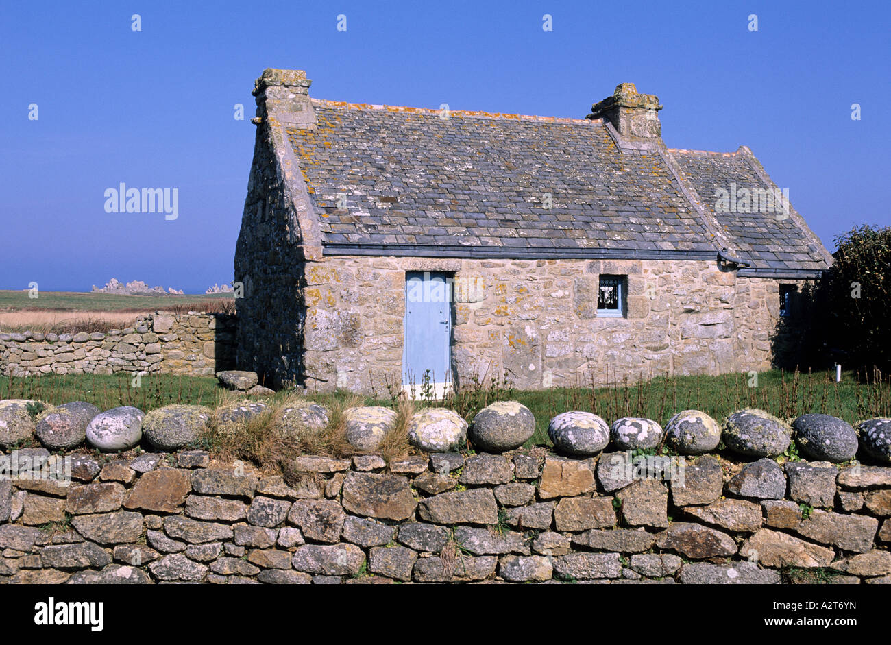 France, Finistere, Ile d'Ouessant, the Rhu, traditional house Stock ...