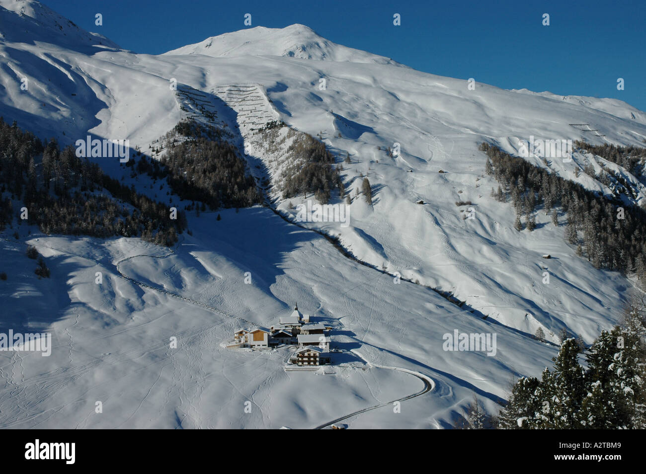 Rojen val Roja Rojental winter above Passo Resio Reschenpass South Tyrol Alps, Alto Adige, Italy ...