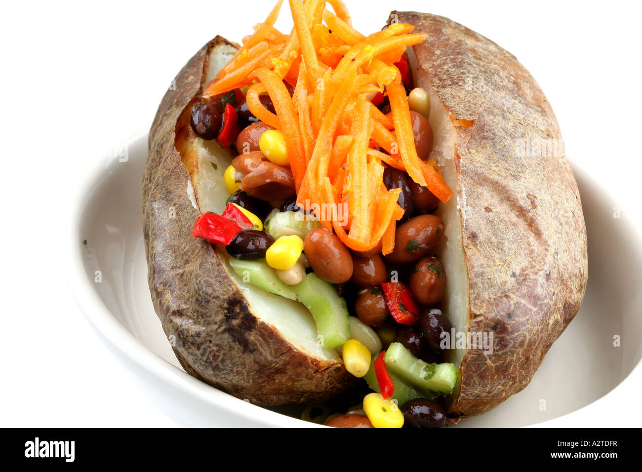 Jacket Potato with Mixed Bean Salad and Carrot Stock Photo - Alamy