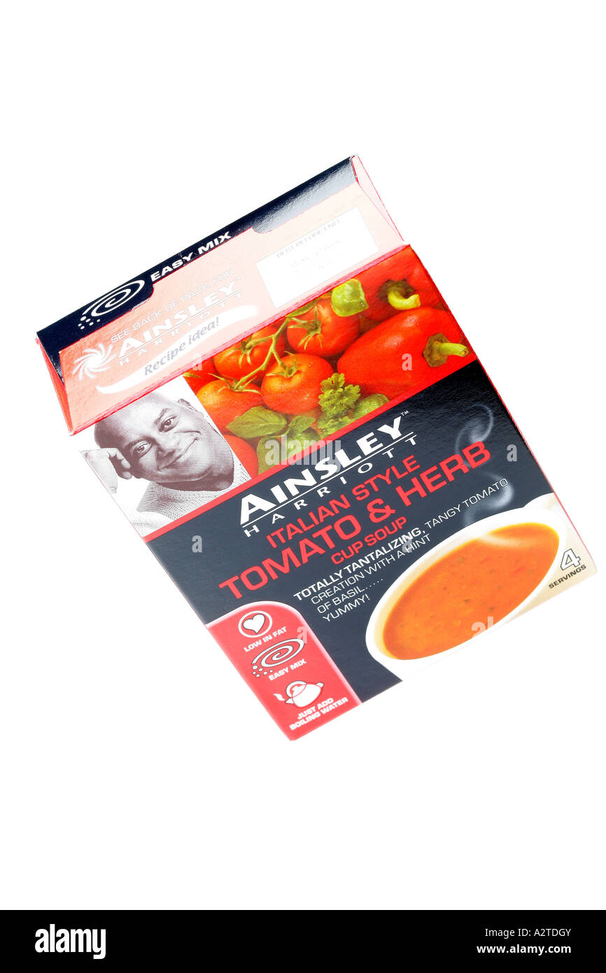 Box of Tomato and Herb Soup Sachets Stock Photo - Alamy
