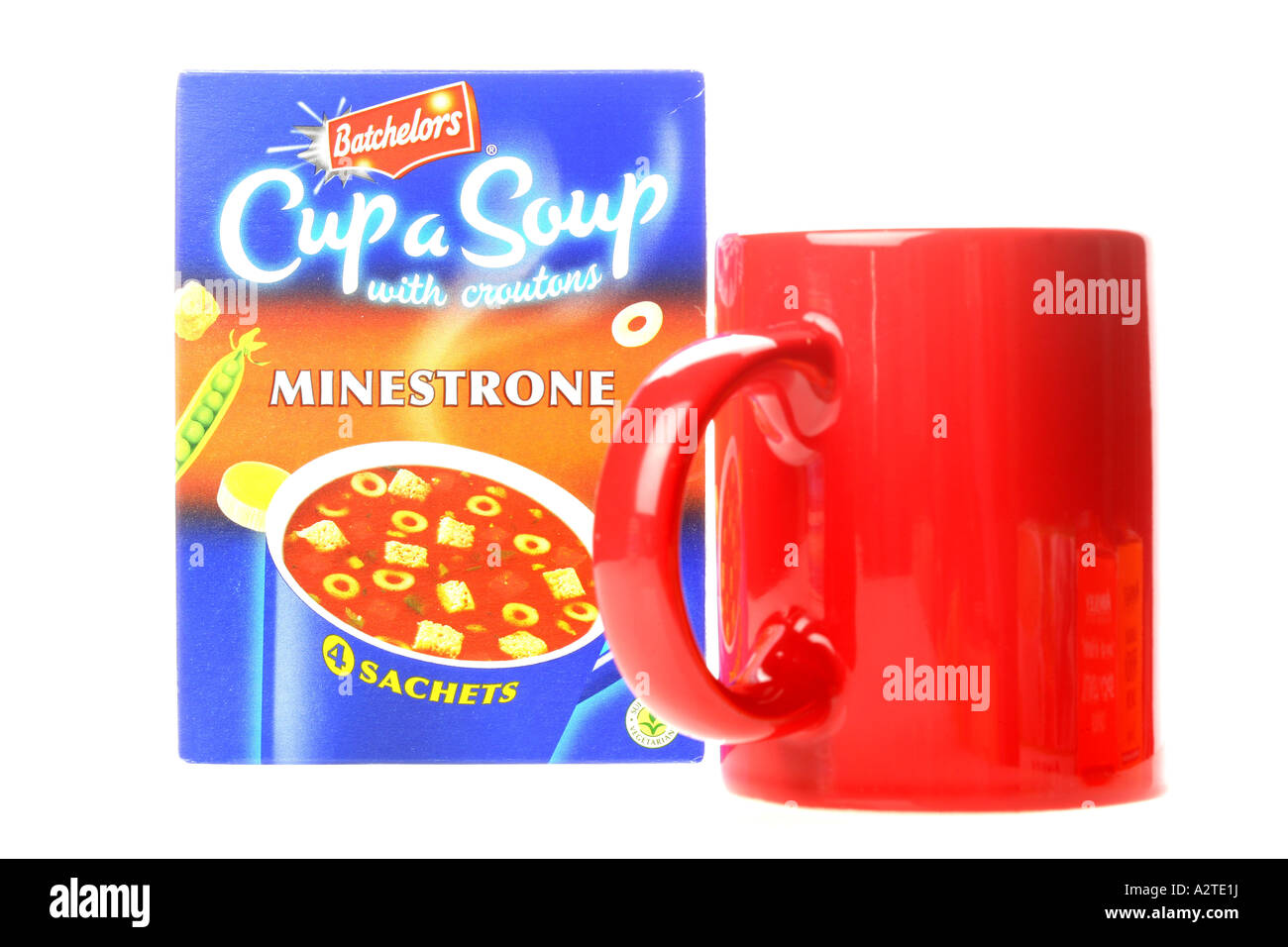 Box of Minestone Soup Sachets with a Cup Stock Photo - Alamy