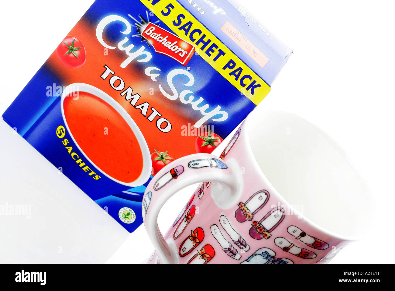 Box of Tomato Soup Sachets with a Cup Stock Photo - Alamy