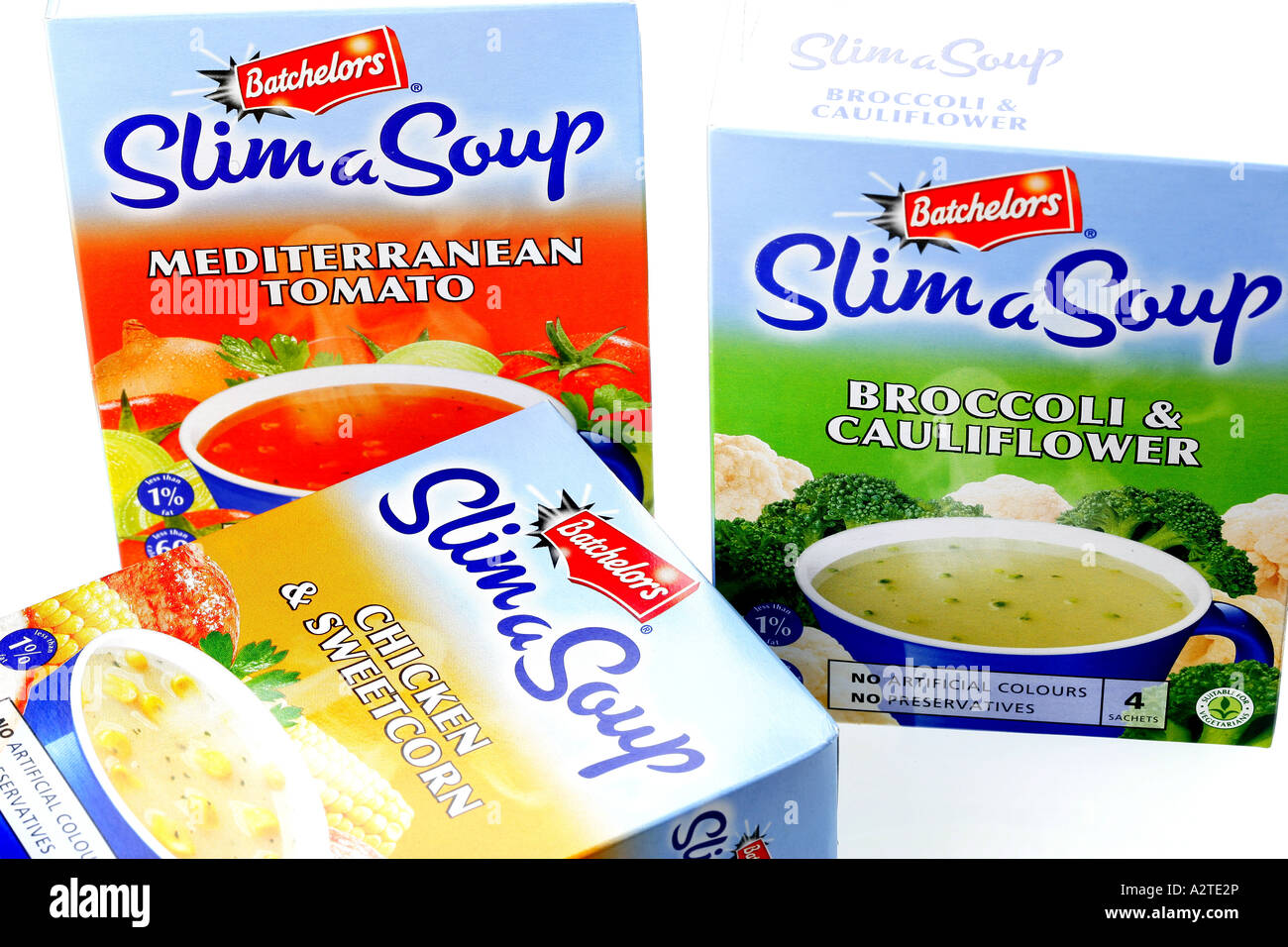 Boxes of Low Calorie Soup Sachets Stock Photo - Alamy