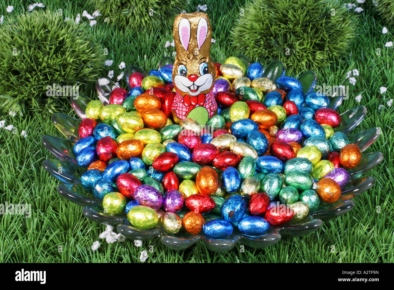 Easter rabbit with easter eggs Stock Photo - Alamy