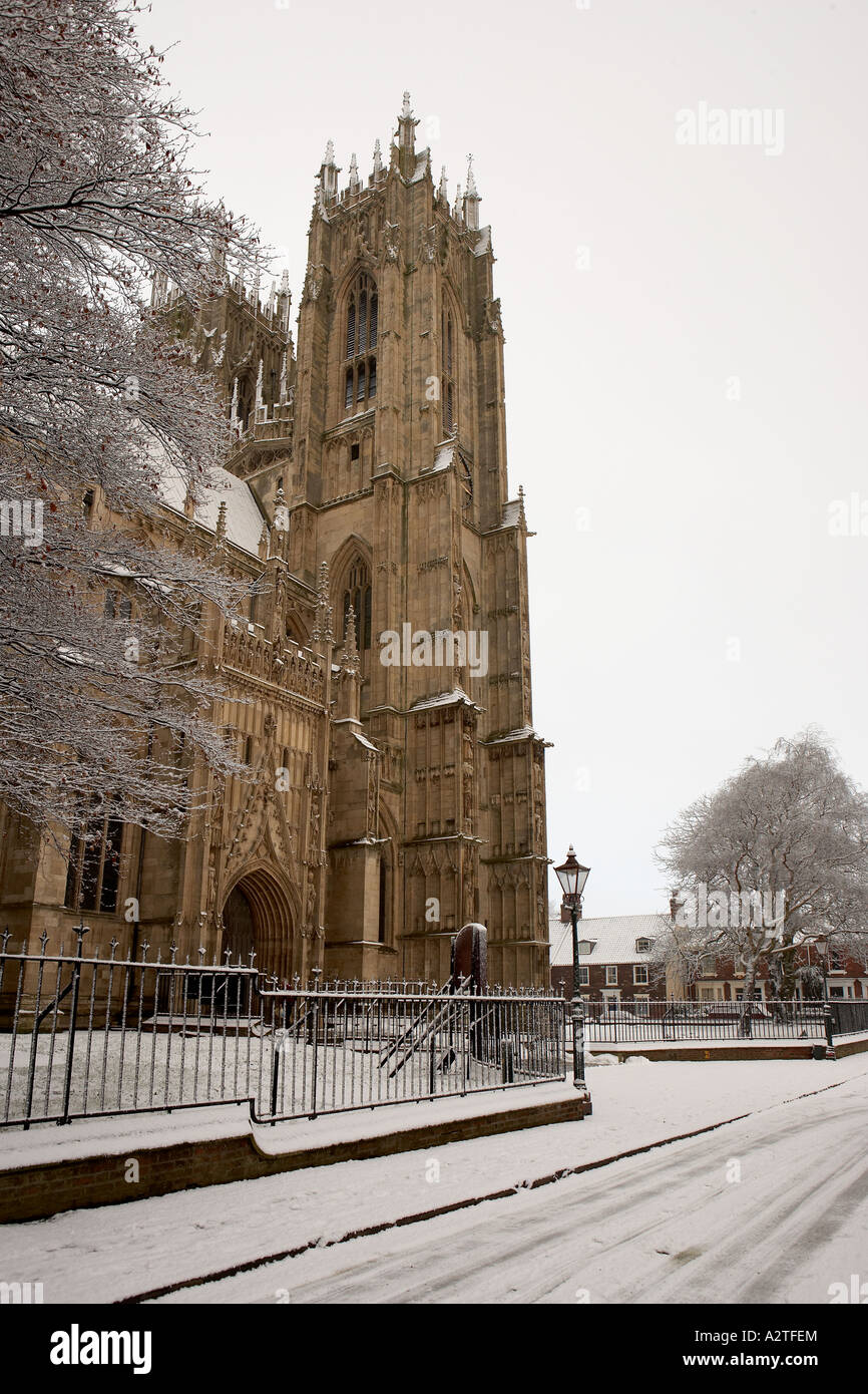 Beverley Minster and tree branches covered in snow East Yorkshire ...