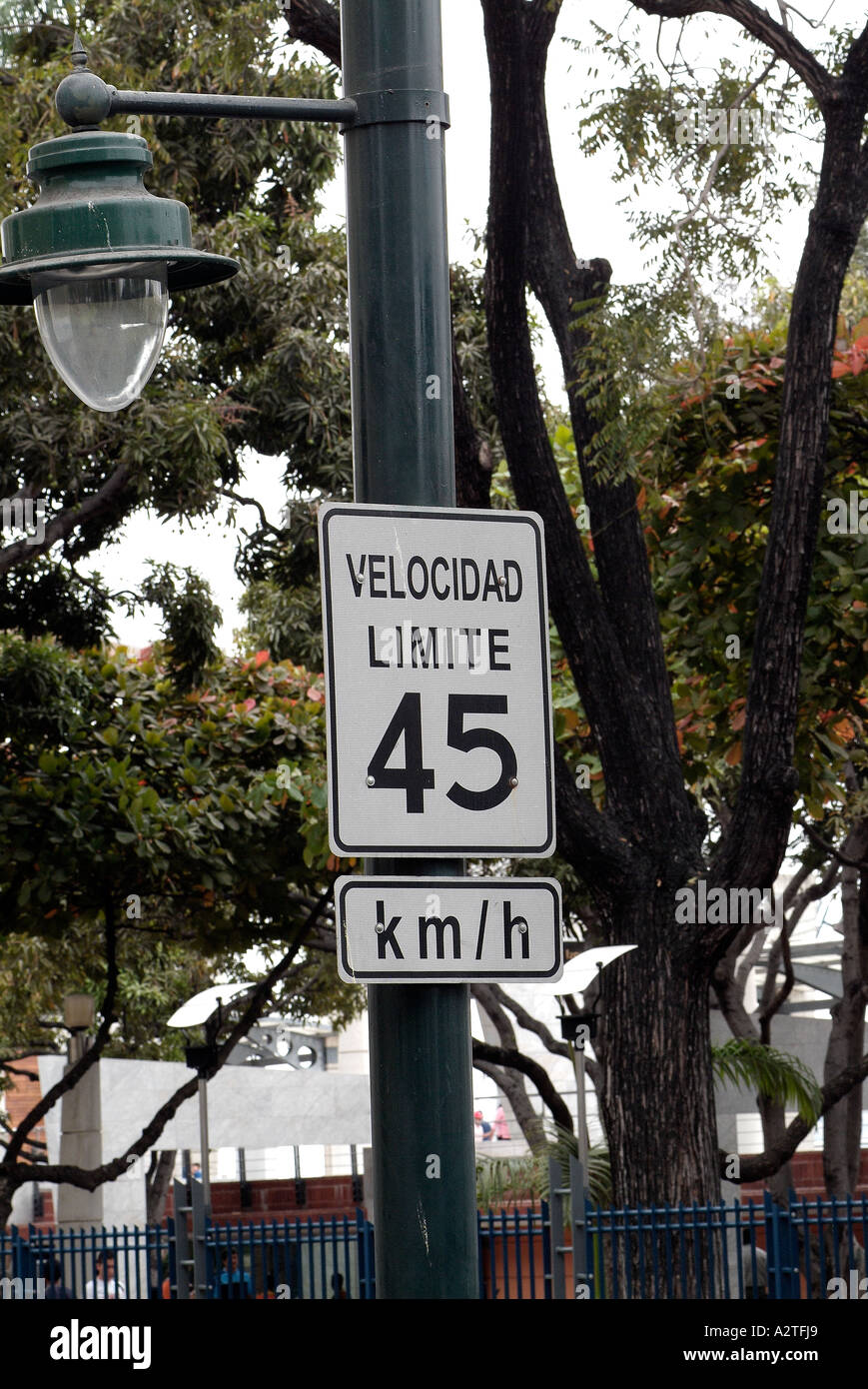 Speed limit sign in a street of downtown of Guayaquil, Ecuador Stock ...