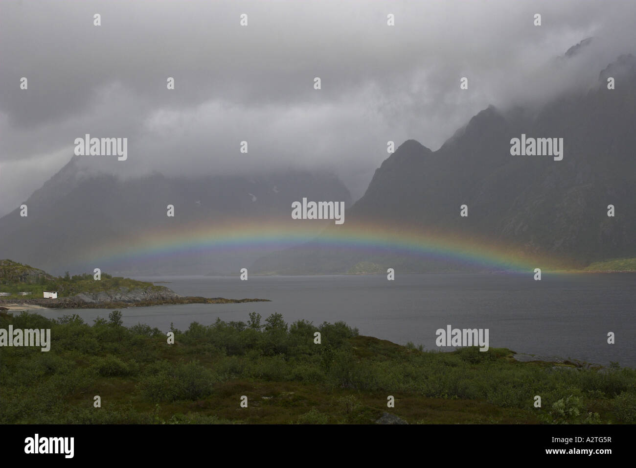 rainbow over a fiord, Norway, Lofoten Stock Photo - Alamy