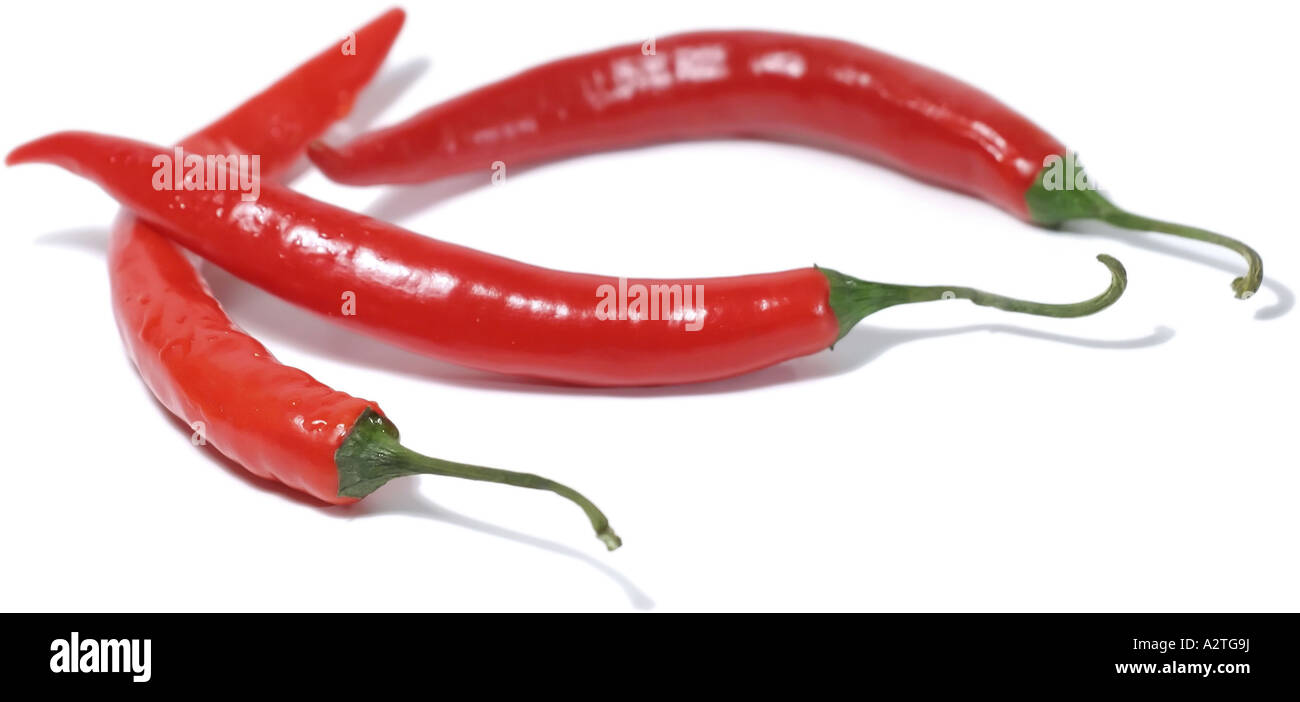 chili pepper, paprika (Capsicum annuum), three Chili peppers Stock ...