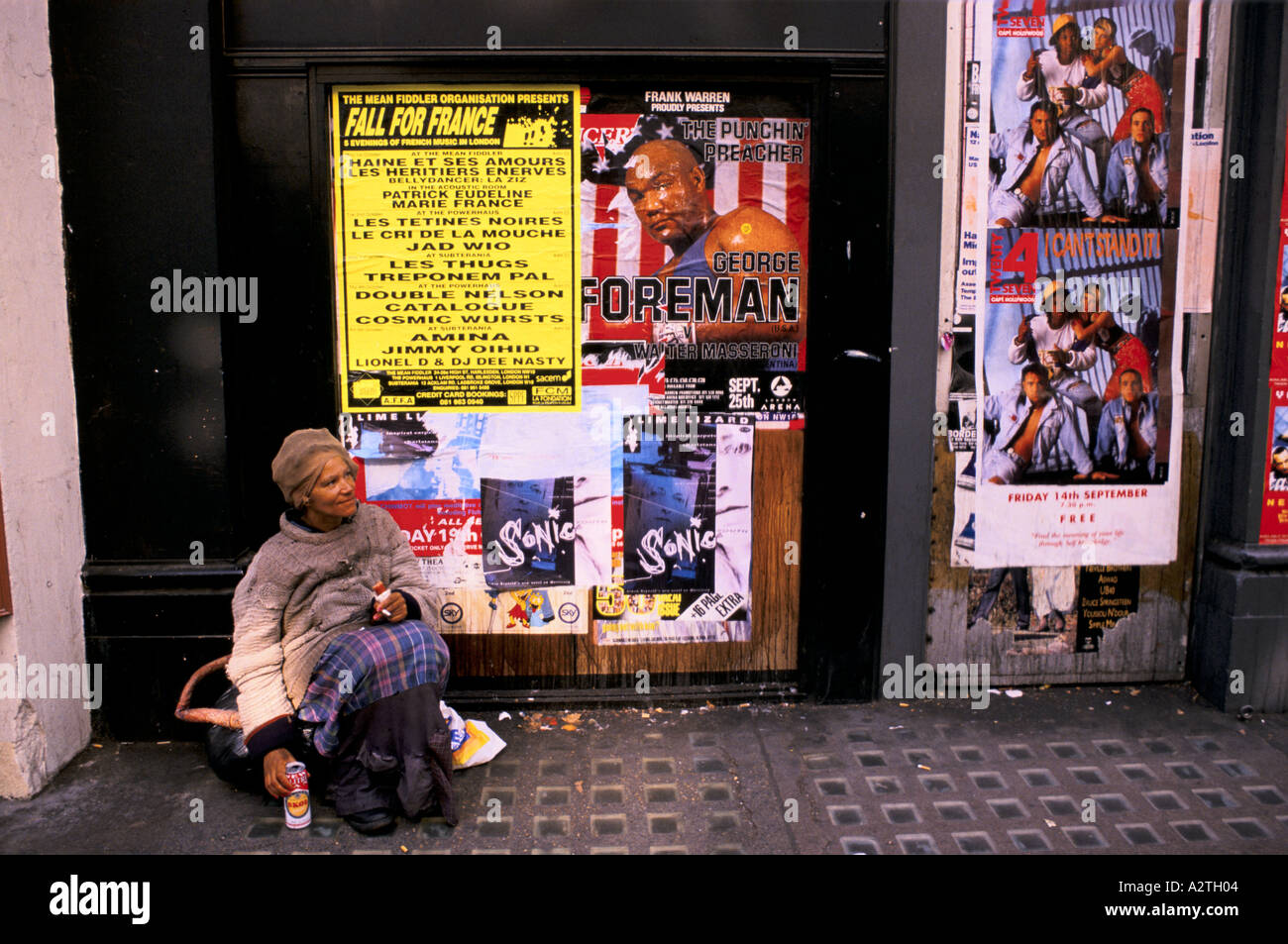 homeless woman in a doorway soho london 1991 Stock Photo - Alamy