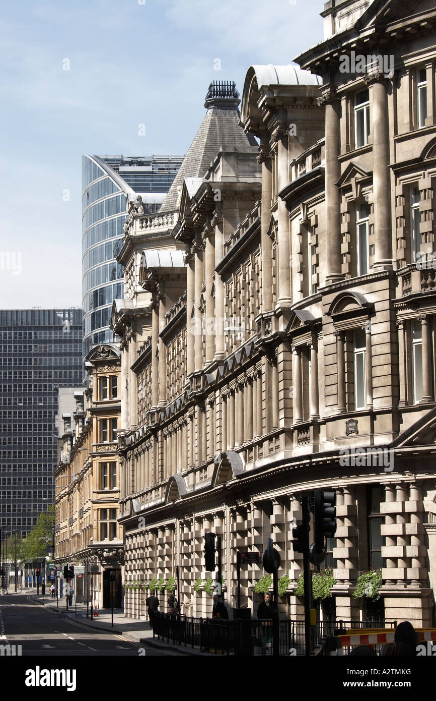 London Wall with classical limestone office buildings City of London ...