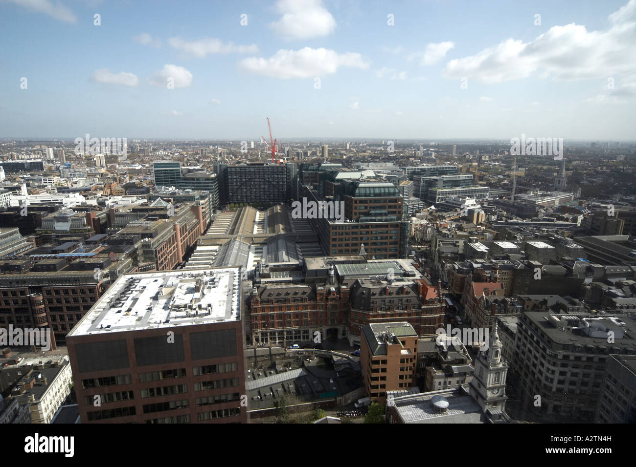 High level aerial view north from 99 Bishopsgate towards Liverpool St ...