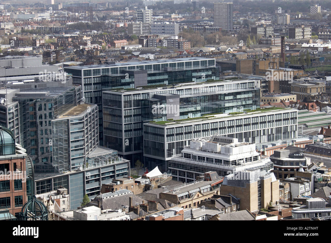 High level semi aerial view north east from 99 Bishopsgate of office ...