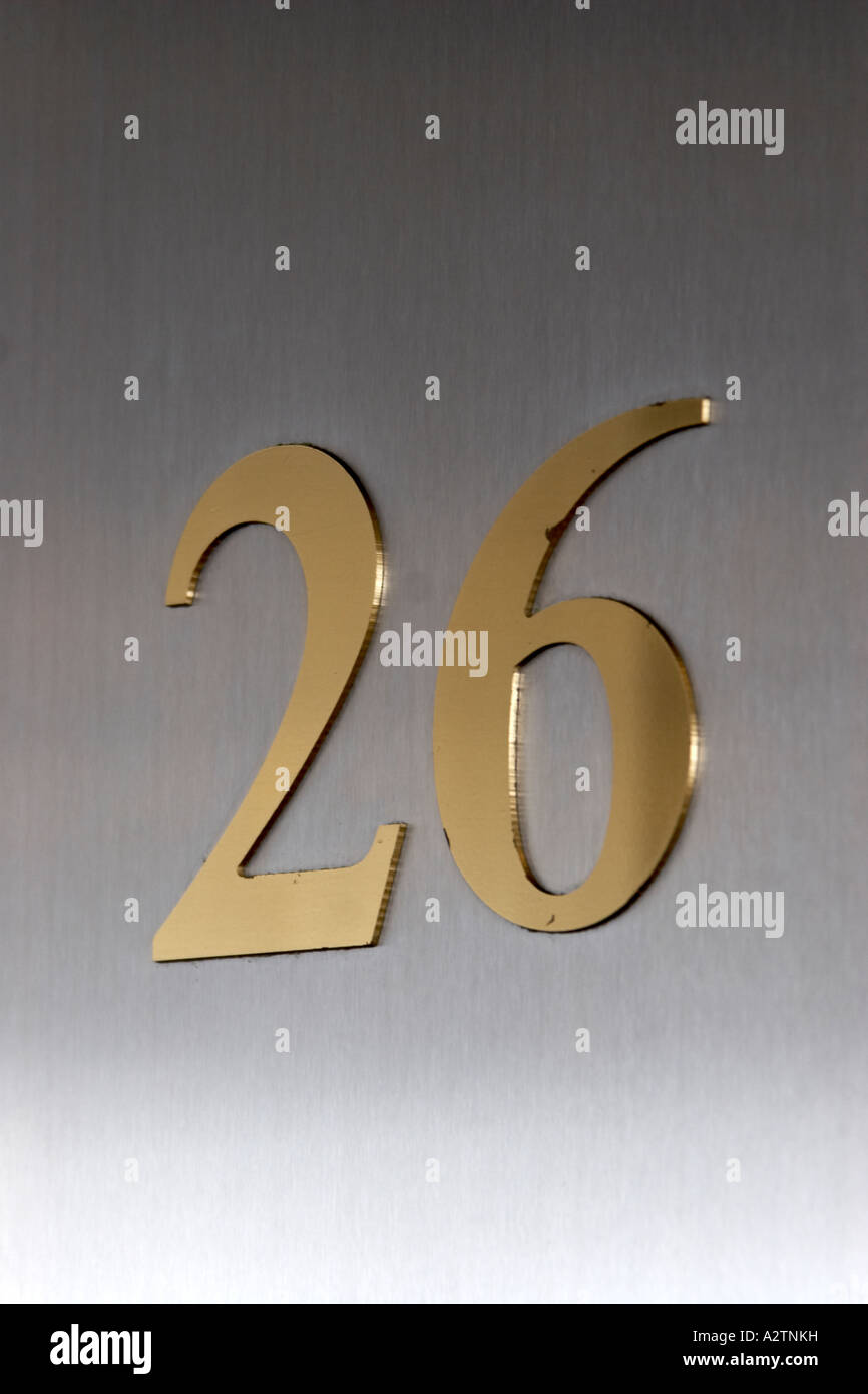 Number twenty six 26 in brass Stock Photo - Alamy