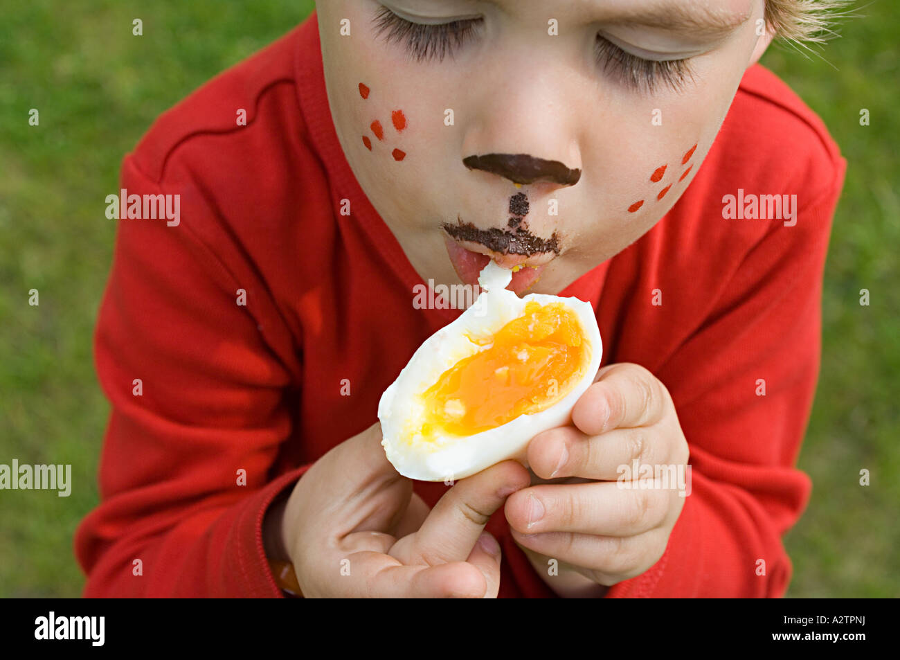 Boy eating an egg Stock Photo - Alamy