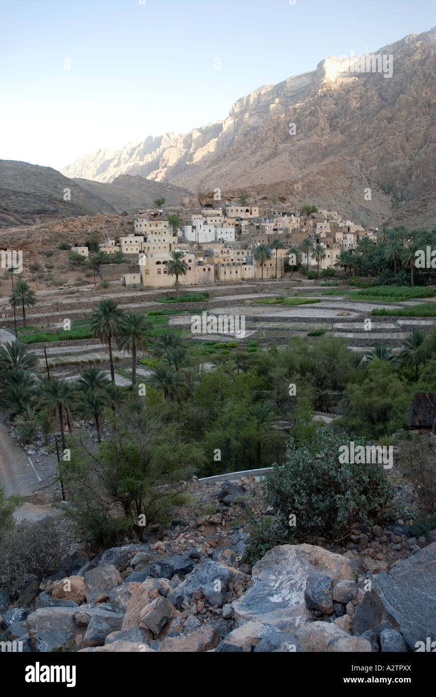 The remote village of Bilad Sayt appears as a classic oasis in the Arid ...