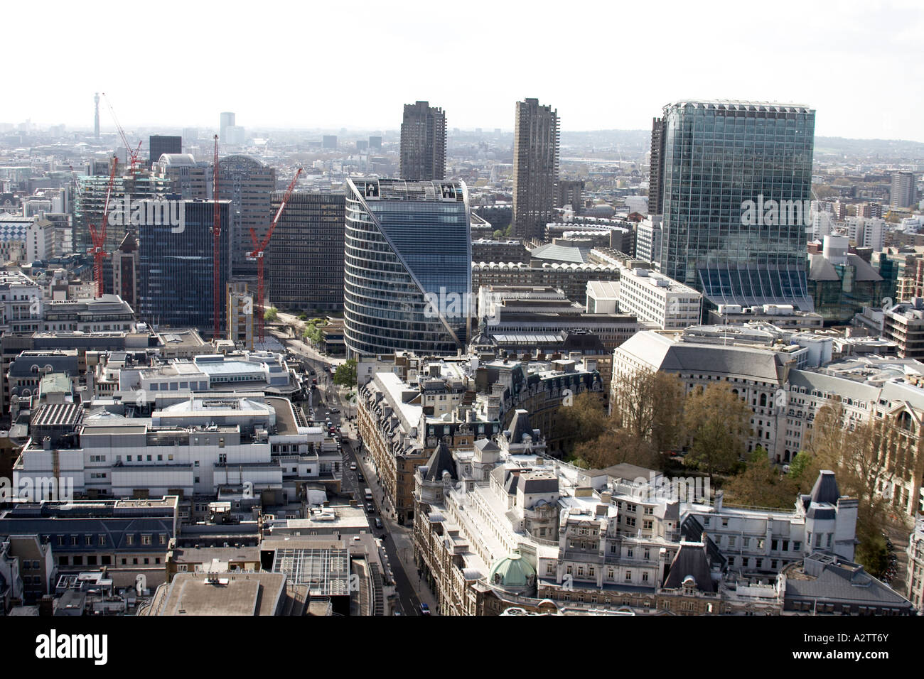 High level semi aerial view west of London Wall and office buildings ...