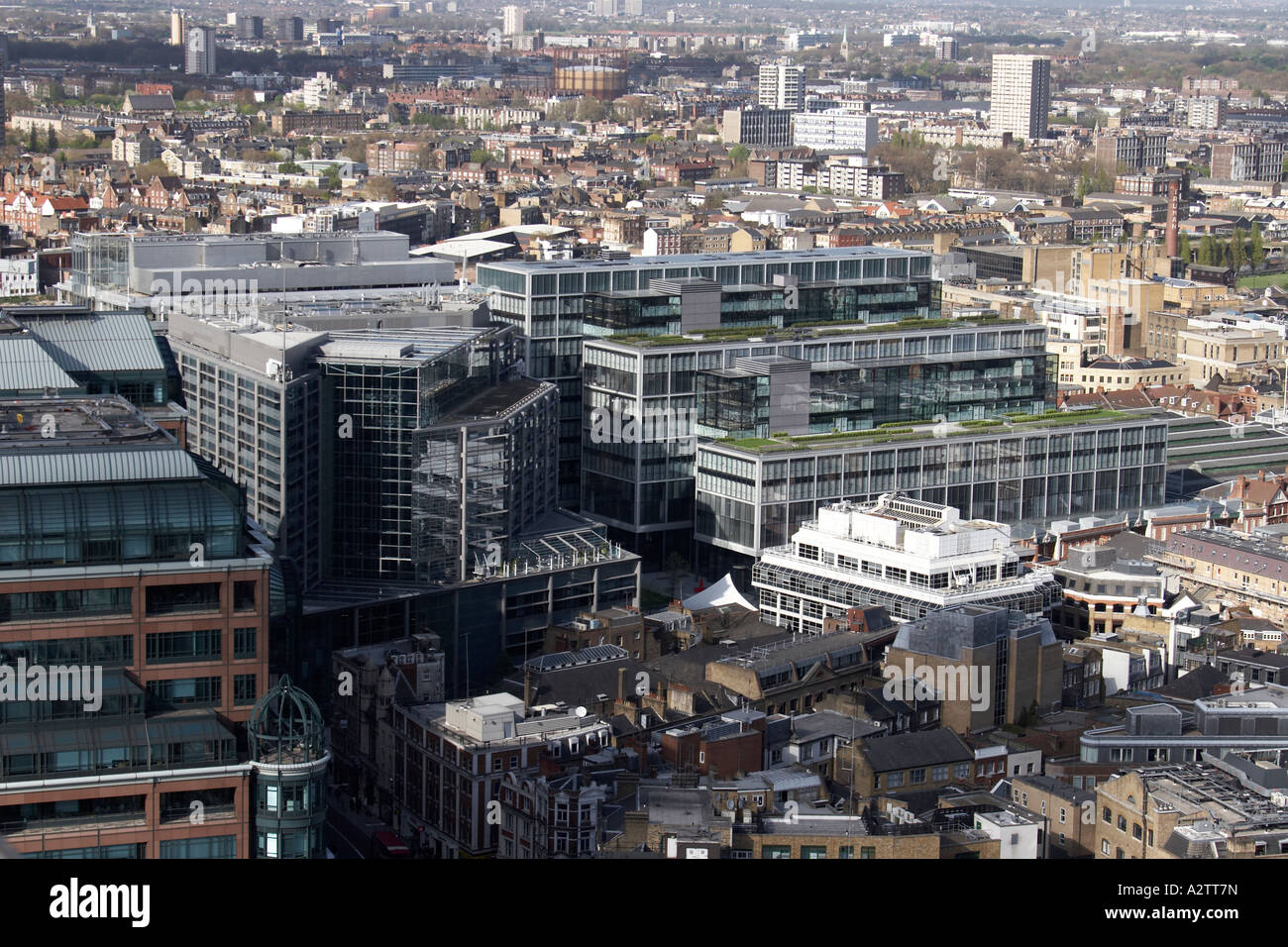 High level semi aerial view north east of ABN AMRO and office buildings ...
