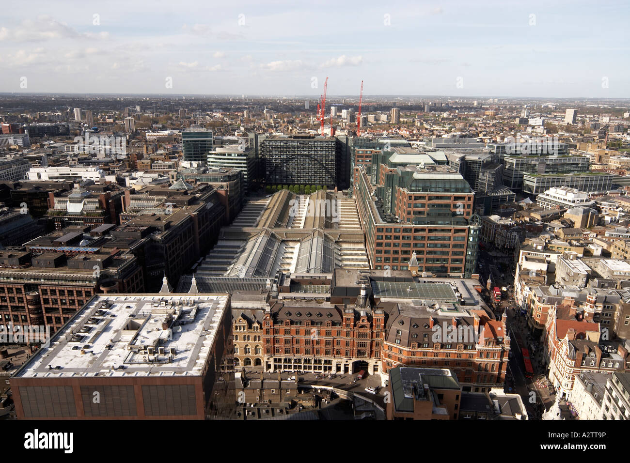 High level semi aerial view north of Broadgate and office buildings ...